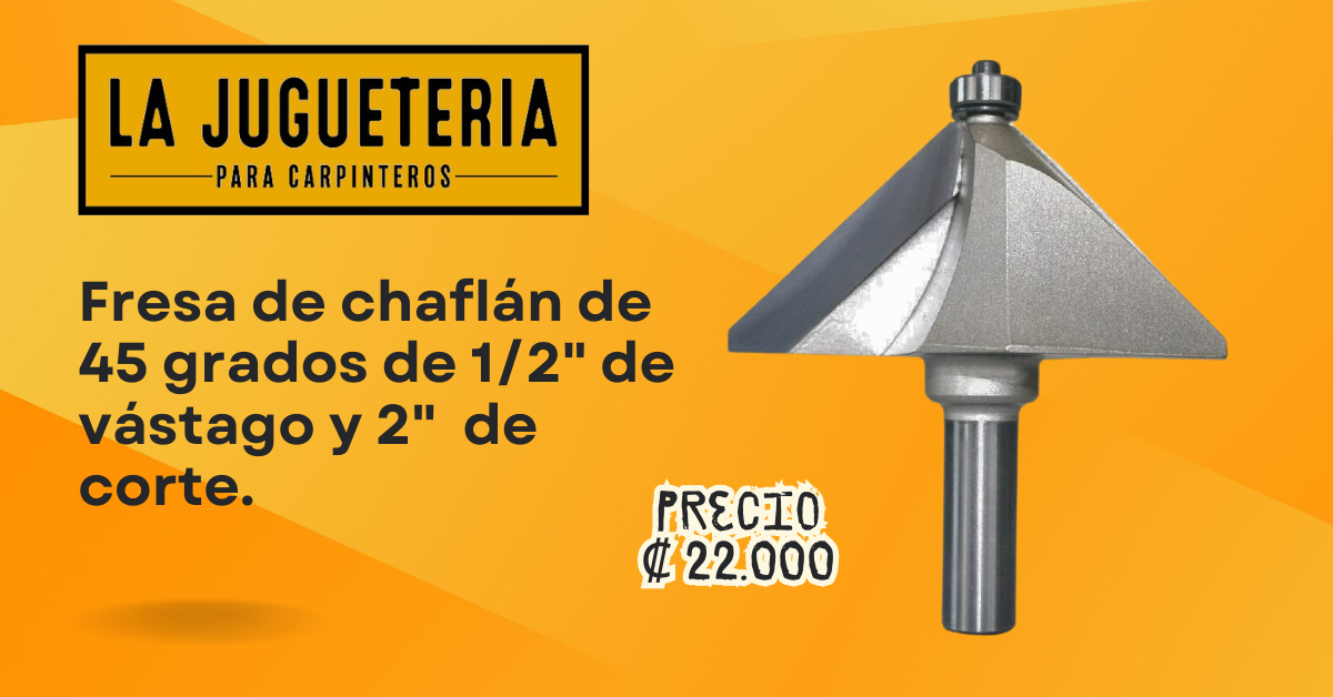 Fresa de chaflán de 45 grados de 1/2 pulgada de vástago de 2 pulgadas de